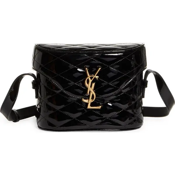 Saint Laurent Logo Quilted Patent Leather Camera Crossbody Bag - Nero Patent