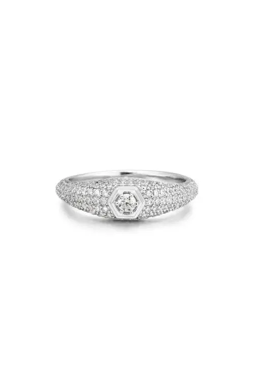 LuvAj Hex Pave Disc Ring - Silver