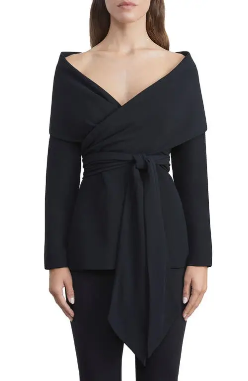 Lafayette 148 New York Portrait Collar Crepe Wrap Jacket