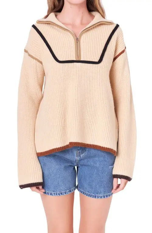 English Factory Color Accent Half-zip Pullover - Beige Multi