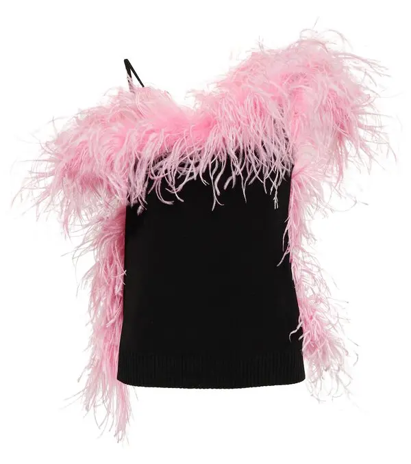 Attico Feather-trimmed Knitted Top