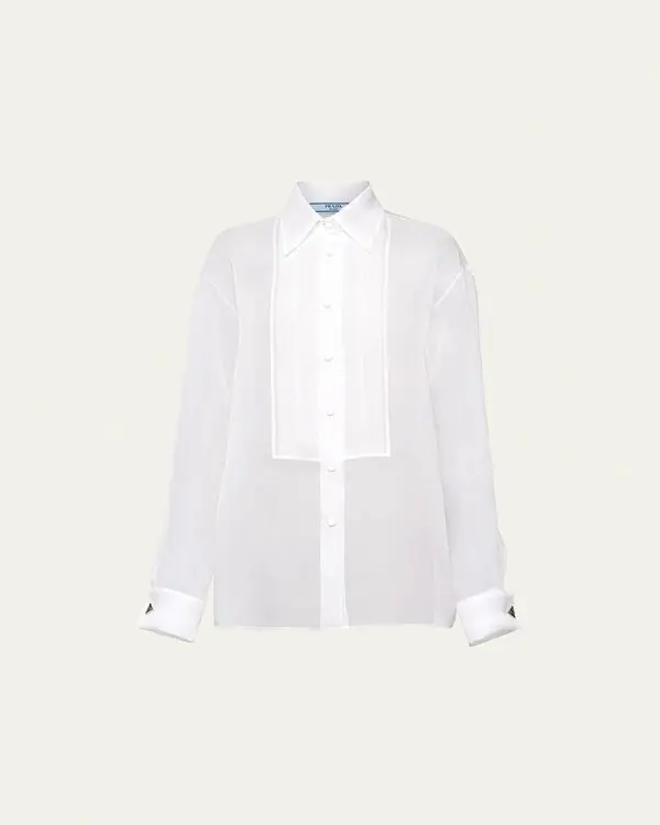 Prada Sheer Organza Pleated Blouse - Bianco