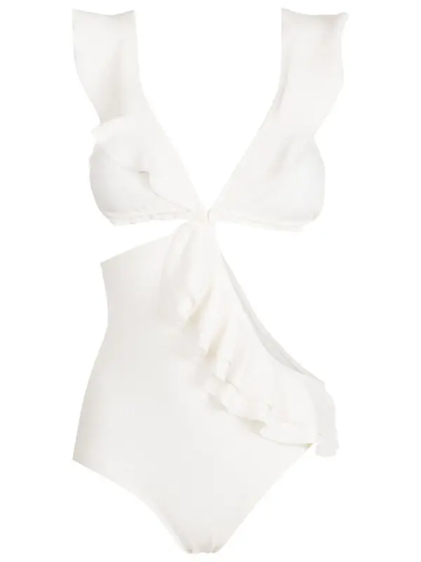 CLUBE BOSSA Ruffled Cut-out One-piece Swimsuit - White
