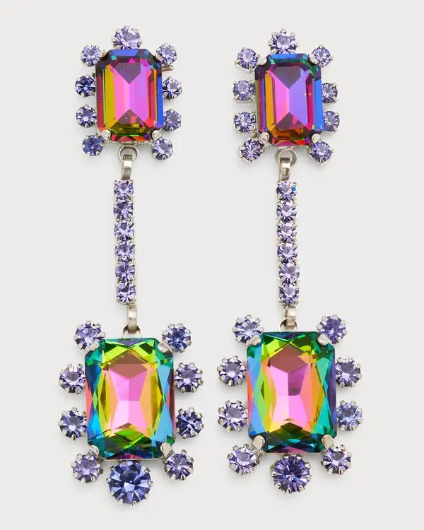 ELIZABETH COLE Gaia Linear Crystal Dangle Earrings - Purple