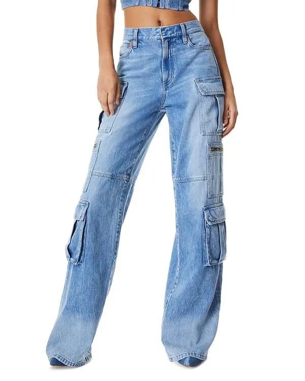 Alice + Olivia Cay High-rise Wide-leg Cargo Jeans - Brea Blue