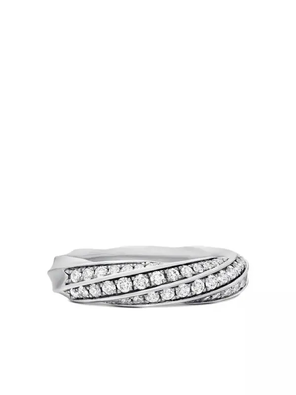 David Yurman Sterling Cable Edge Diamond Band Ring - Silver