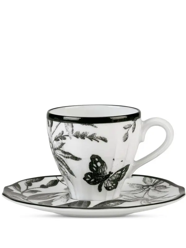 Gucci Herbarium Floral-print Cup And Saucer - Black