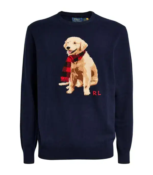 Ralph Lauren Cashmere Golden Retriever Sweater Navy Editorialist