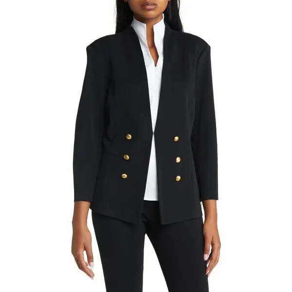 Ming Wang Faux Double-breasted Knit Blazer