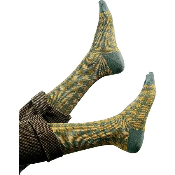 HIGH HEEL JUNGLE Houndstooth Crew Socks - Green
