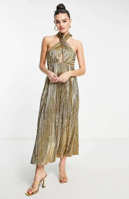 gold sequin dress fabric Vintage Bill Blass Black Velvet Gold Metallic Halter Strapless Evening Dress main image 0