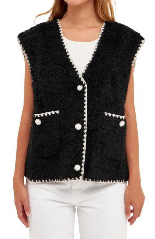 English Factory Premium Faux Shearling Vest - Black