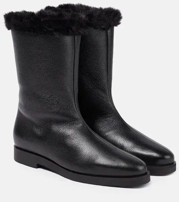 TotêMe Faux Fur-Lined Leather Ankle Boots In Black 20% Off