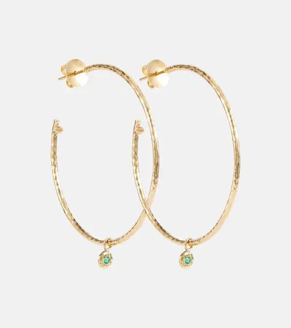 OCTAVIA ELIZABETH Nesting Gem Medium 18kt Gold Hoop Earrings With Emeralds