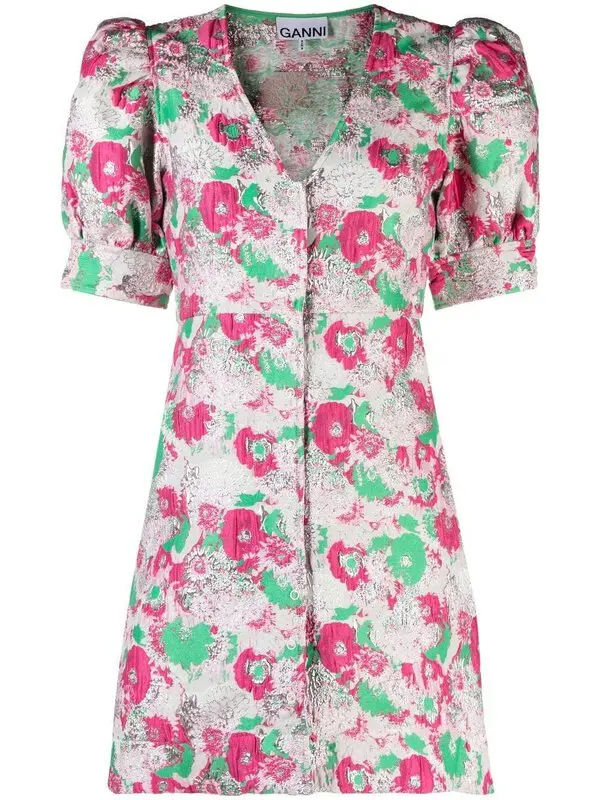 GANNI Floral-print Mini Dress - Pink