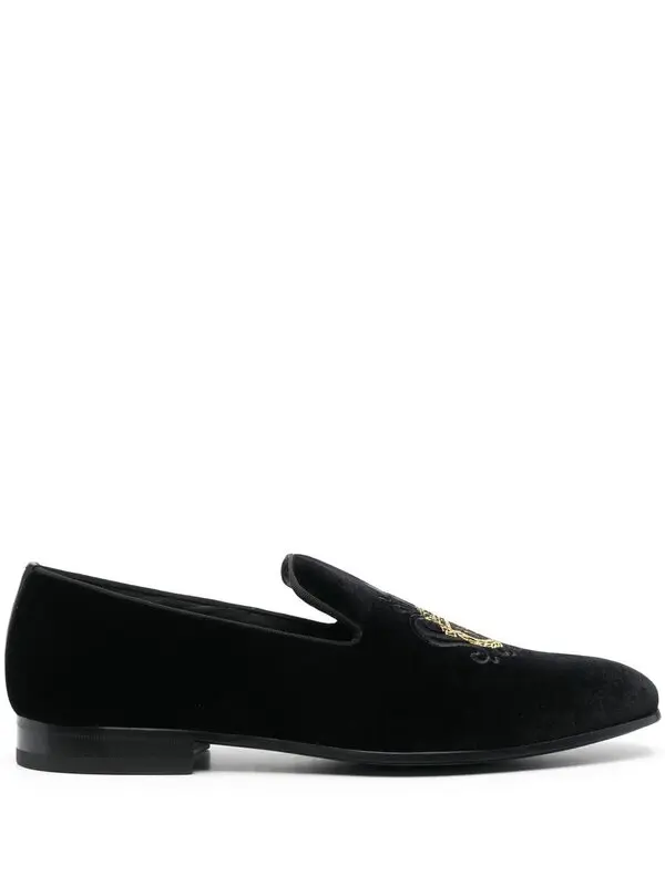 BILLIONAIRE Crest-motif Velvet Loafers