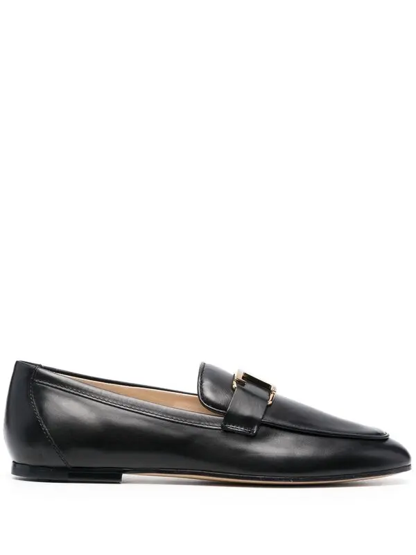 TOD'S T-logo Leather Loafers - Black