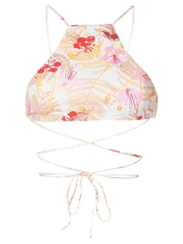 CLUBE BOSSA Floral-leaf Print Bikini Top - Neutrals