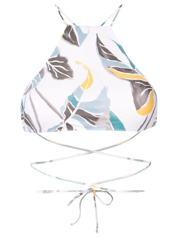 CLUBE BOSSA Leaf-print Halterneck Bikini Top - Neutrals