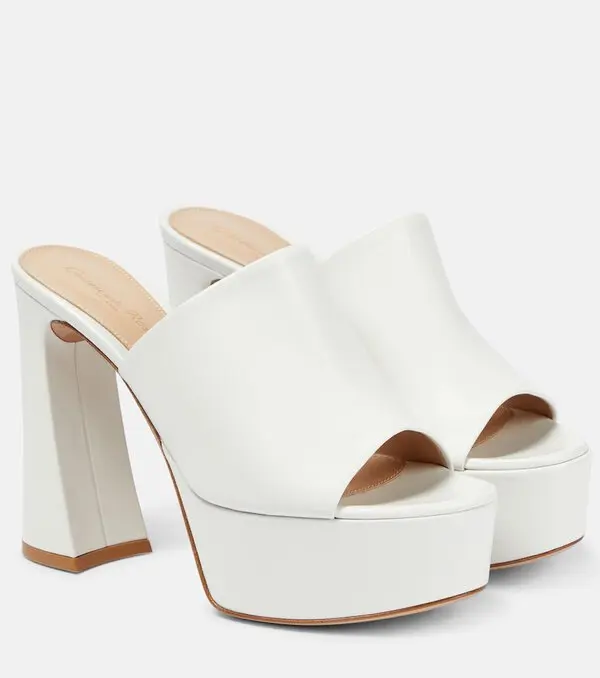 GIANVITO ROSSI Holly Leather Platform Mules - White