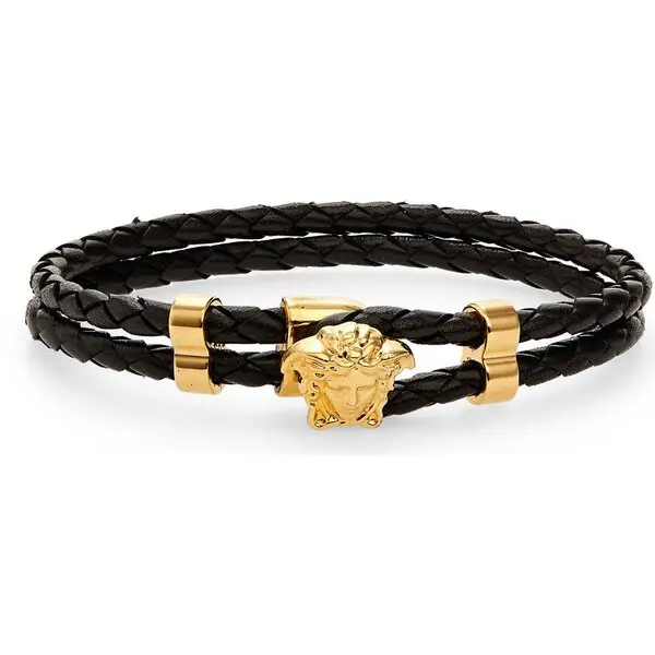 Versace Medusa Braided Leather Bracelet - Black