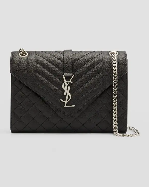 Saint Laurent Envelope Triquilt Medium Shoulder Bag - Black