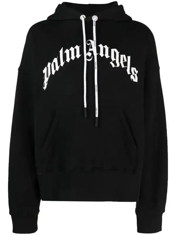 Palm Angels Curved Logo-Print Hoodie - Black - 7% Off | Editorialist