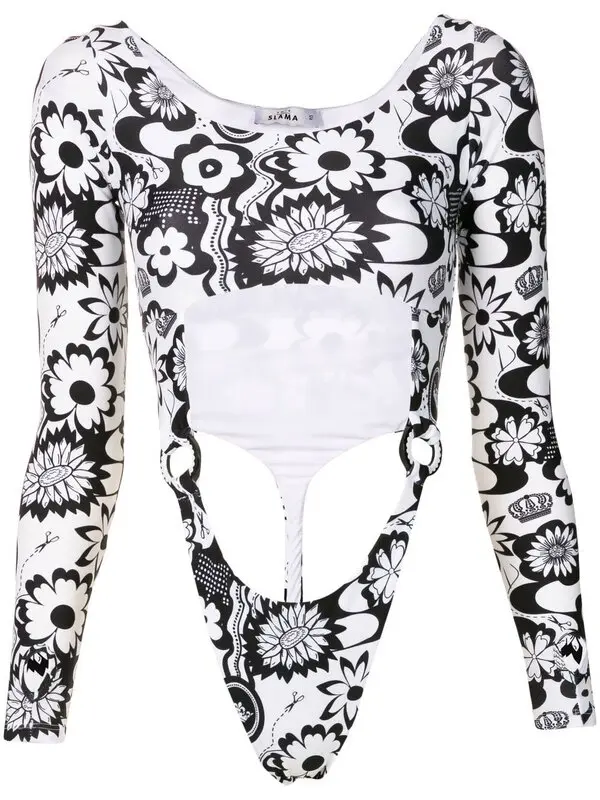 AMIR SLAMA Floral-print Cut-out Top
