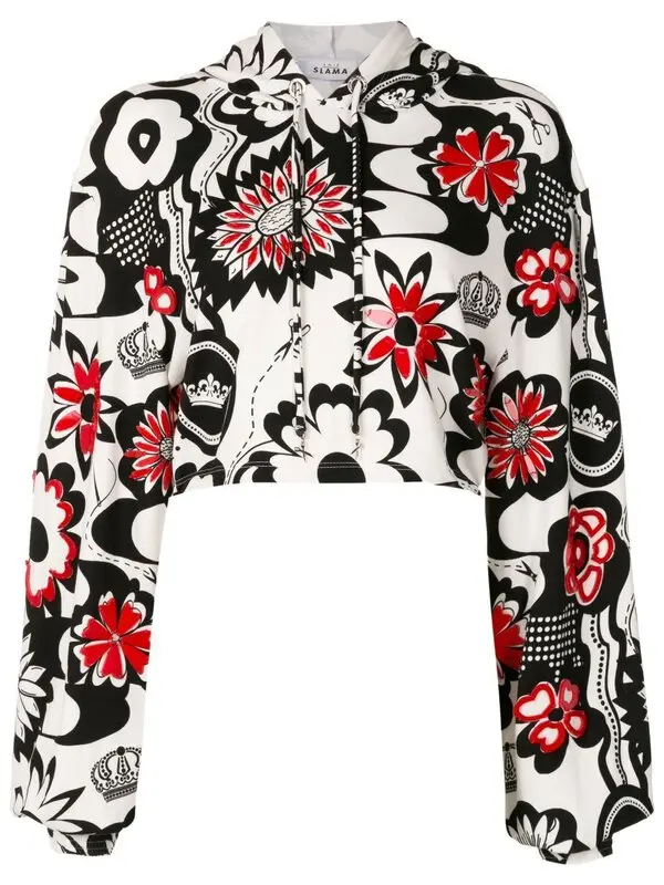 AMIR SLAMA Floral-print Cropped Hoodie