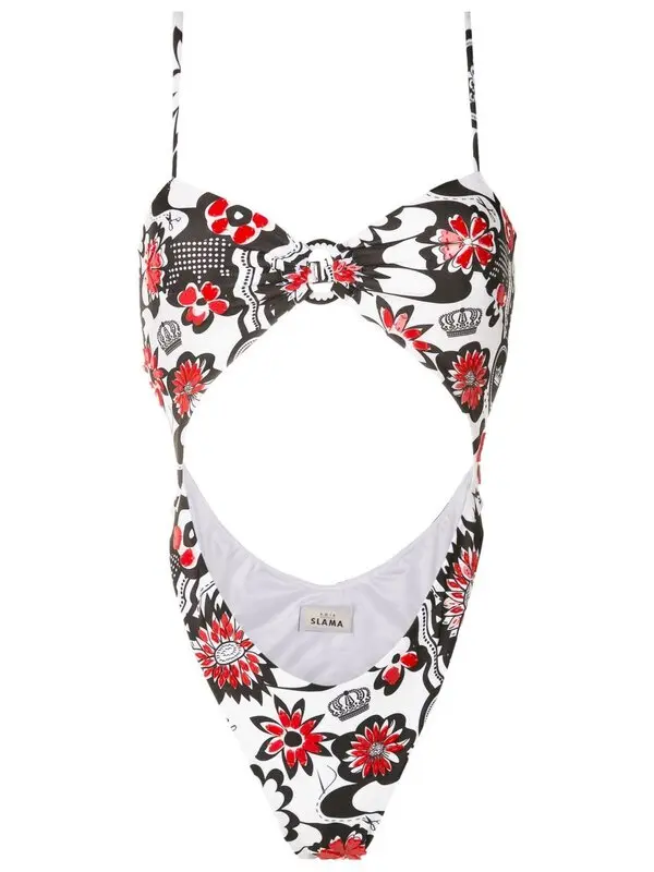 AMIR SLAMA Floral-print Cut-out Swimsuit