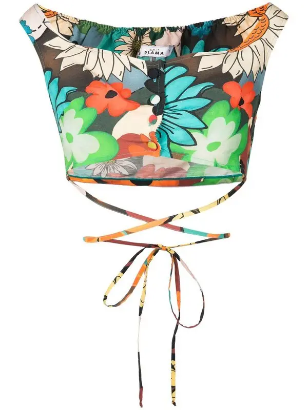 AMIR SLAMA Floral-print Off-shoulder Top