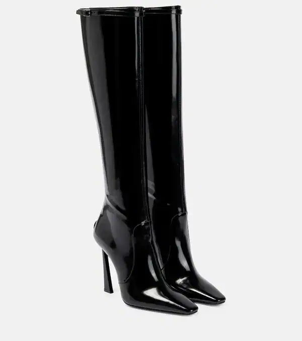 Saint Laurent Justify 110 Patent Leather Knee-High Boots - Black