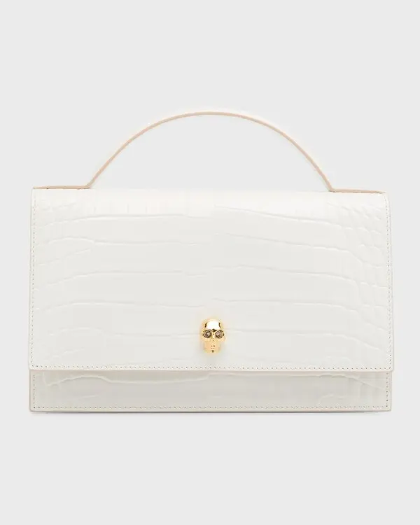 Alexander McQueen Medium Skull Croc-embossed Bag - Deep Ivory