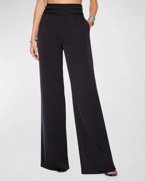 Ramy Brook Joss Satin Wide-leg Trousers - Black | Editorialist