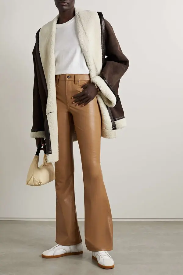 Veronica Beard Beverly Faux Leather Flared Pants Camel
