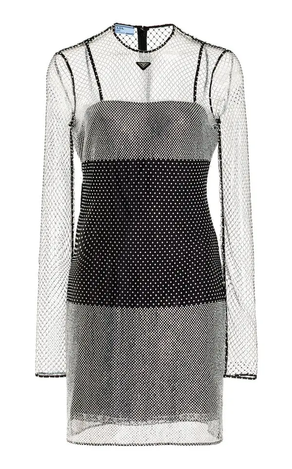 Prada Crystal-embellished Mesh Mini Dress