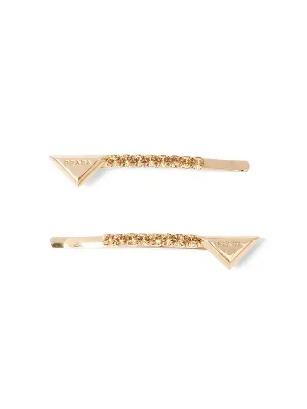 Prada Crystal-Embellished Hair Clips Gold Editorialist