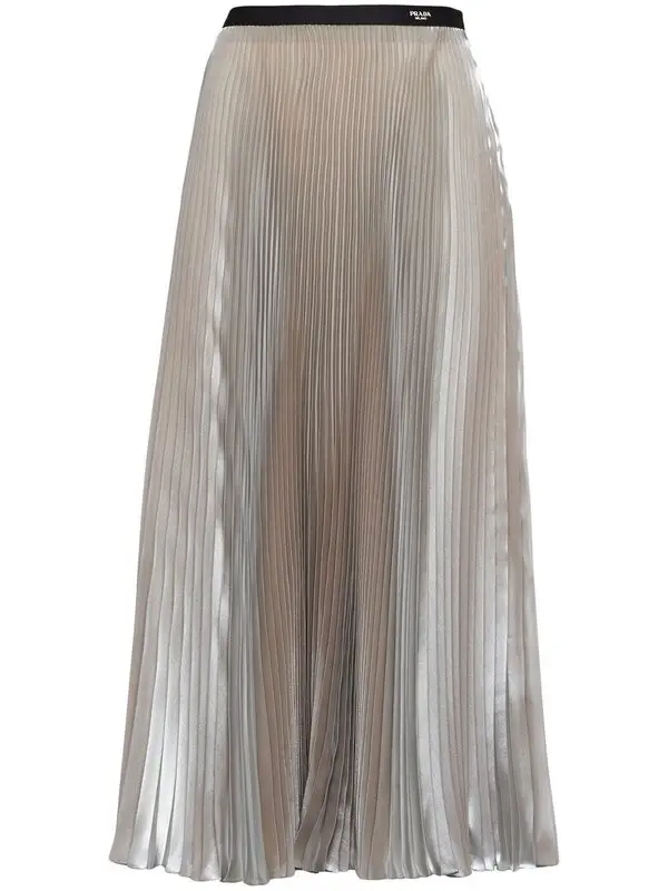 Prada Voile Pleated Midi Skirt - Silver