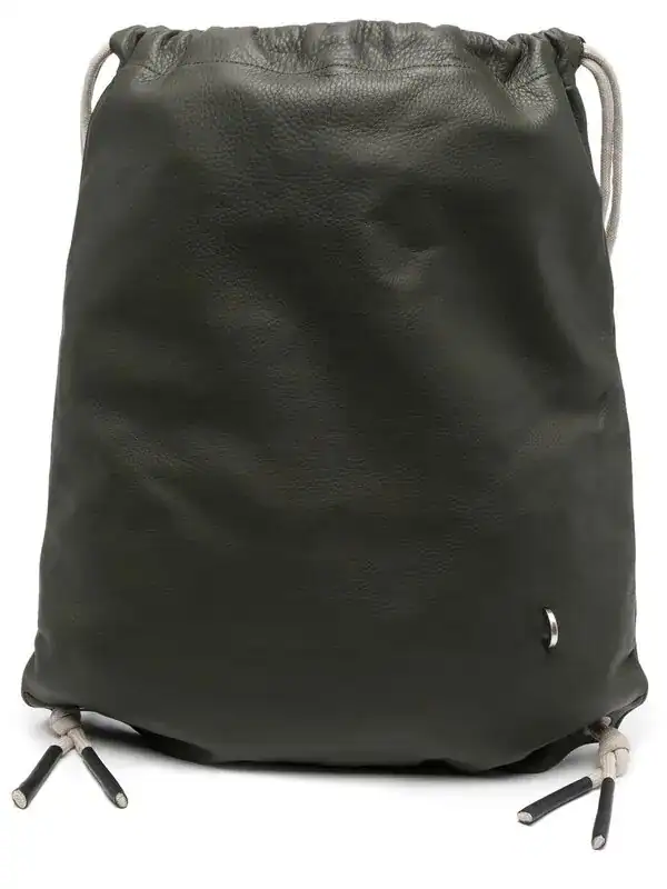Rick Owens Leather Drawstring Backpack - Green | Editorialist