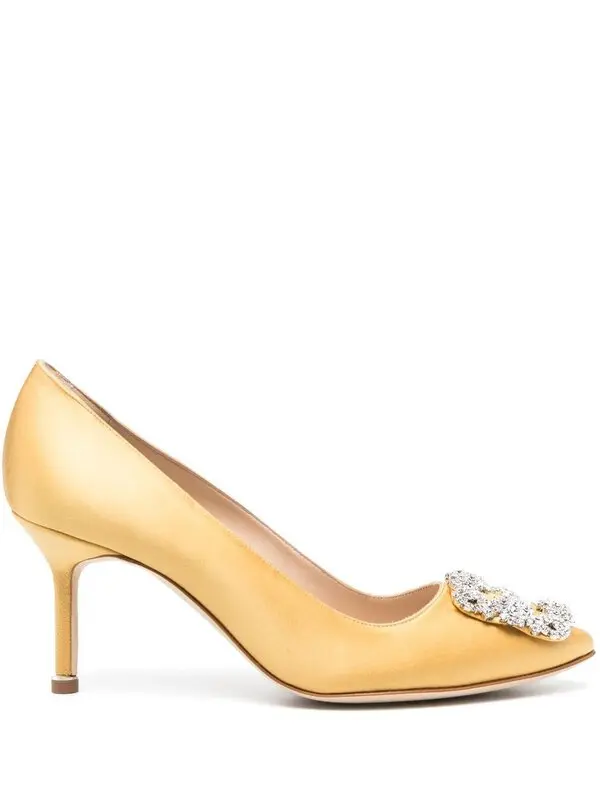 Manolo Blahnik Hangisi 70mm Crystal-buckle Pumps - Yellow