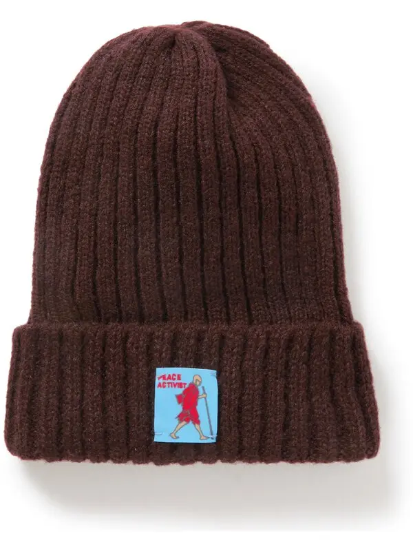 Kapital Logo-appliquéd Ribbed-knit Beanie - Brown
