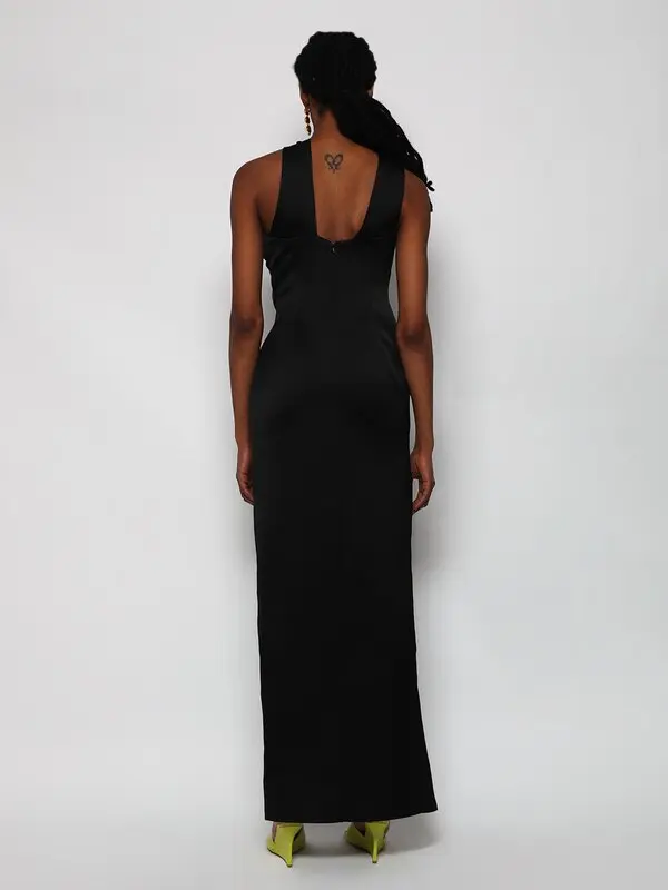 RASARIO Draped Satin Asymmetric Cut-out Gown