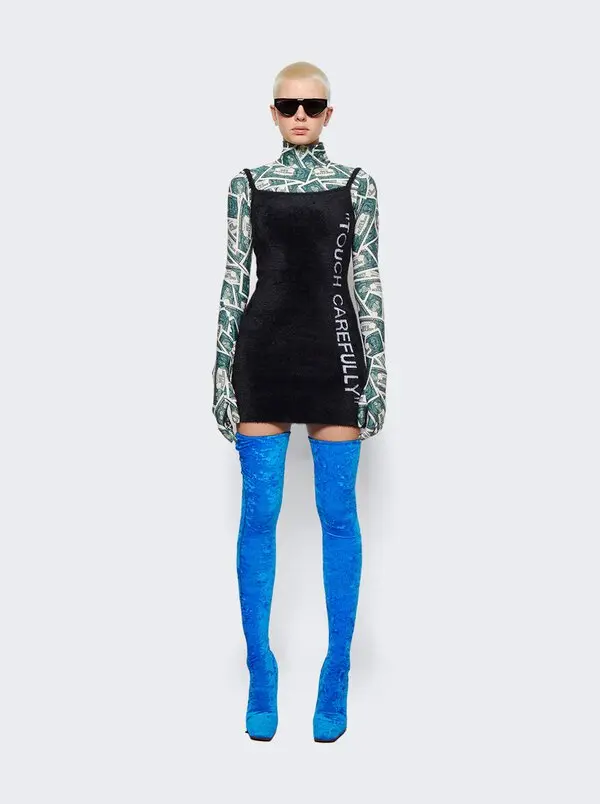 Off-White Quote Fuzzy Mini Dress - Black And White