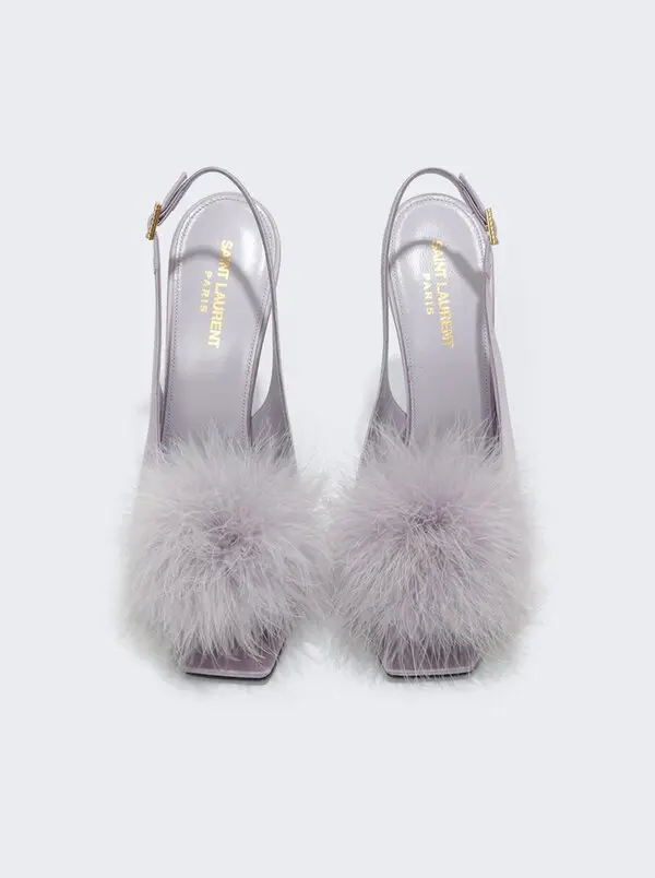 Saint Laurent Mae Feather Slingback Sandals - Grey