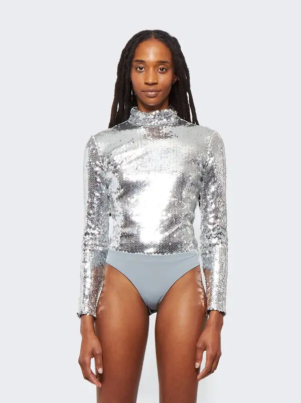 Brandon Maxwell Long Sleeve Sequin Bodysuit