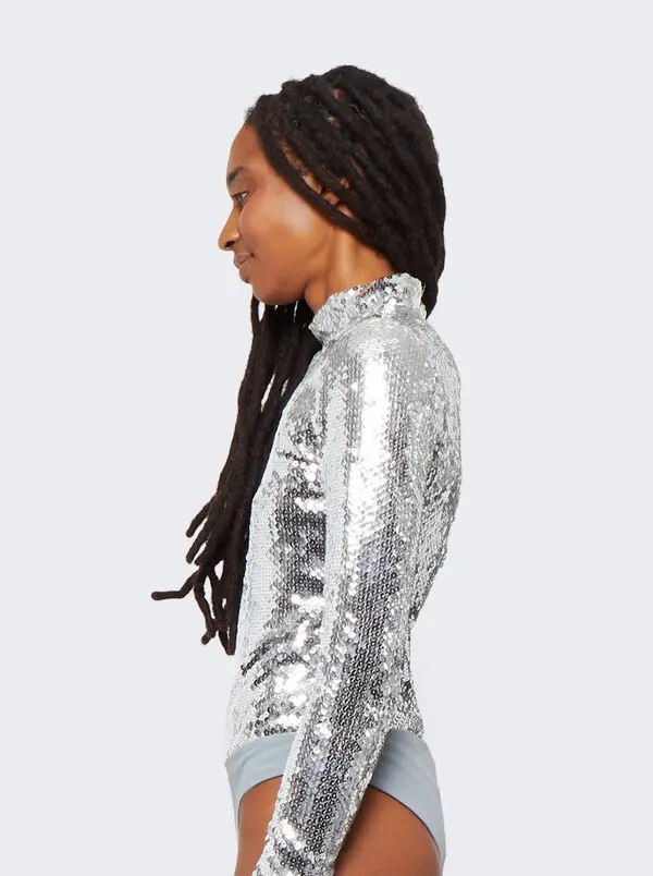 Brandon Maxwell Long Sleeve Sequin Bodysuit