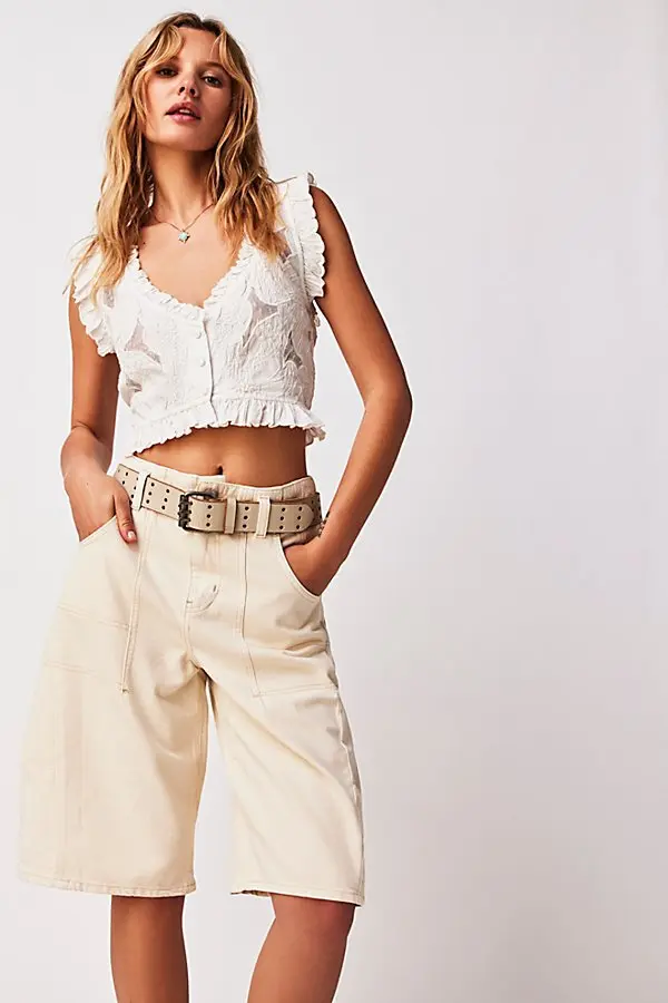 Free People We The Free Extreme Measures Barrel Shorts - White