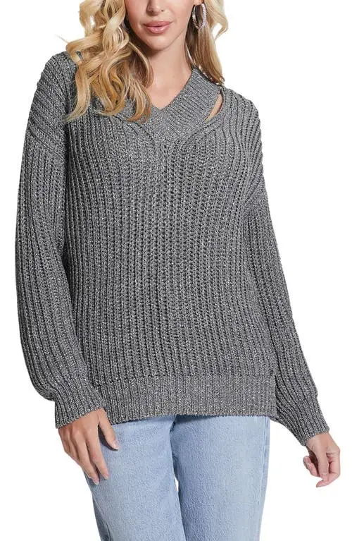 Guess Lise Sparkle Cutout V-neck Sweater - Mindful Lurex Multi