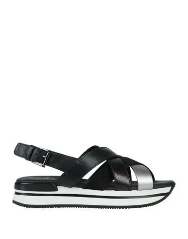 Hogan Leather Flatform Sandals - Black