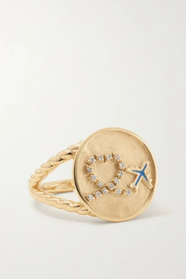 Alison Lou Away You Go 14-karat Enamel And Diamond Signet Ring